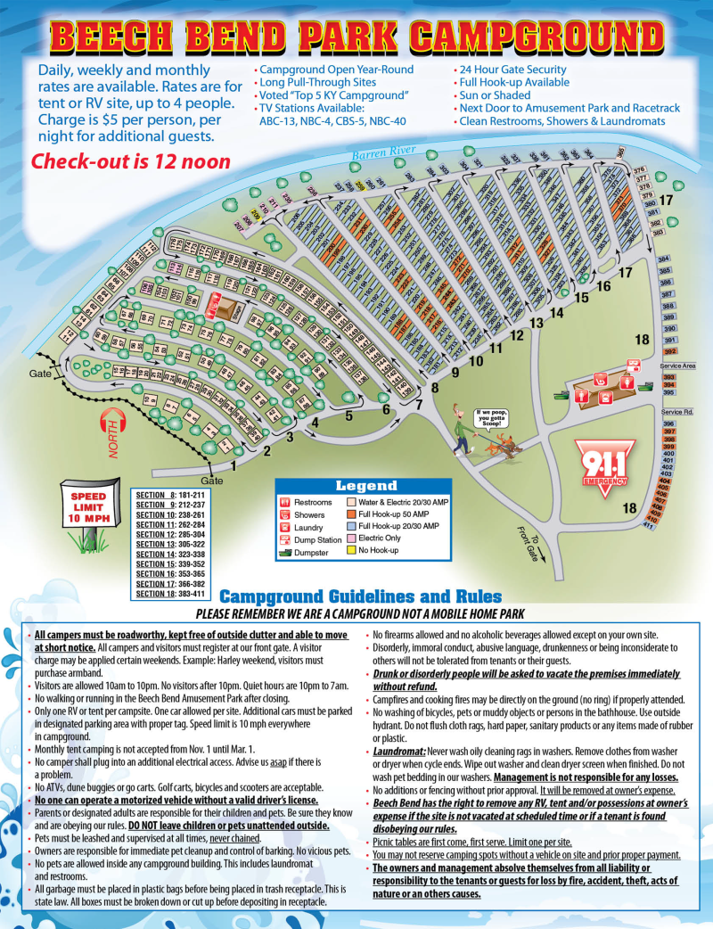Campground Map | Beech Bend Park | Bowling Green, KY