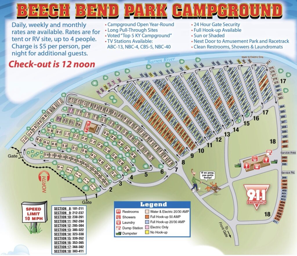 Campground Map | Beech Bend Park | Bowling Green, KY